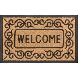 Fußmatte Mix Mats Gummi-Kokos Welcome Floral Border, Hanse Home, rechteckig, Höhe: 15 mm, Kokos, Gummi, Schmutzfangmatte, Outdoor, Rutschfest, Innen, Kokosmatte, braun