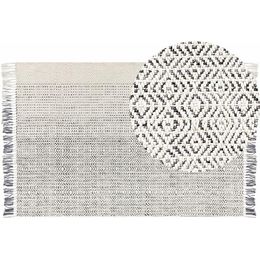 Beliani Teppich Weiß und Grau aus Wolle und Baumwolle 160 x 230 cm handgewebtes, mit Fransen - Weiß