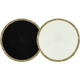 Platzset, Platzmatte mit Seegrasumrandung, NOOR LIVING, (Set, 2-St), in 2 Farben sortiert, Ø 38 cm, bunt|schwarz