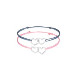 Elli Armband Set »Kinder Herzen Nylon Bändchen 2er Set 925 Silber« Silber 14 cm Bezauberndes Armband-Set mit Herzchen für Mädchen
