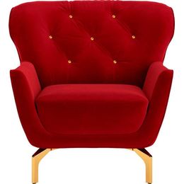 Sit & More sit&more Sessel Orient 3 V, inkl. 1 Zierkissen mit Strass-Stein, goldfarbene Metallfüße, rot