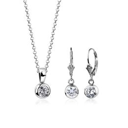 Schmuckset NENALINA "Kette Ohrhänger Solitär Zirkonia Steine 925 Silber" Schmuck-Sets Gr. OneSize, silberfarben (silber, weiß) Damen Schmucksets