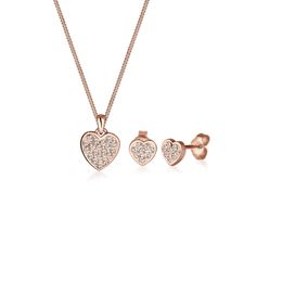 Schmuckset Elli "Herz Kristalle 925 Silber Amour" Schmuck-Sets Gr. OneSize, rosegold (rosegold, weiß) Damen Schmucksets