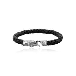 Armband Kuzzoi "Herren Echtleder Schlange Geflochten 925 Silber" Armbänder Gr. 21 cm, ohne Stein, Silber 925 (Sterlingsilber), silberfarben (silber) Herren Armbänder