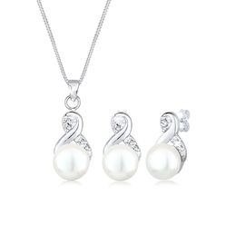 Schmuckset Elli "Infinity Perlen Kristalle 925 Silber" Schmuck-Sets Gr. OneSize, silberfarben (silber, weiß) Damen Brautschmuck