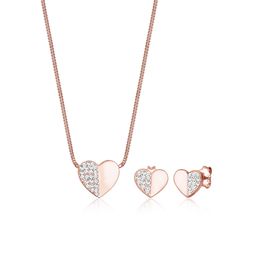 Schmuckset Elli "Herz Liebe Kristalle 925 Silber Playful" Schmuck-Sets Gr. OneSize, rosegold (rosegold, weiß) Damen Brautschmuck