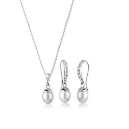 Schmuckset Elli "Elegant Perle Kristalle 925 Silber" Schmuck-Sets Gr. OneSize, silberfarben (silber, weiß) Damen Brautschmuck