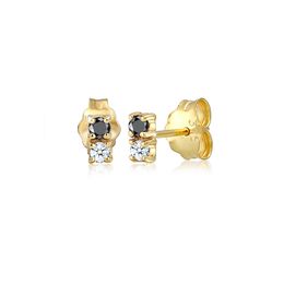 Paar Ohrstecker Elli DIAMONDS "Bi-Color Schwarz Weiß Diamant (0.12 ct) 375er Gold" Ohrringe Gr. OneSize, 0.024 carat ct P1 = bei 10-facher Vergrößerung erkennbare Einschlüsse mit Diamanten, Gelbgold 375, goldfarben (gold, weiß) Damen Ohrstecker