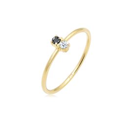 Verlobungsring Elli DIAMONDS "Bi-Color Schwarzer Diamant (0.06 ct.) 375 Gelbgold" Fingerringe Gr. 52 mm, 0.012 carat ct P1 = bei 10-facher Vergrößerung erkennbare Einschlüsse, Gelbgold 375, 1 mm, goldfarben (gold, weiß) Damen Verlobungsringe