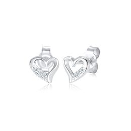 Paar Ohrstecker Elli DIAMONDS "Herz Liebe Diamant (0.03 ct.) 925 Silber" Ohrringe Gr. 0.006 carat ct P1 = bei 10-facher Vergrößerung erkennbare Einschlüsse mit Diamanten, Silber 925 (Sterlingsilber), silberfarben (silber, weiß) Damen Ohrstecker