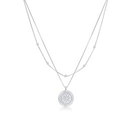 Gliederkette Elli "Layer Coin Ornament Münze Zirkonia 925 Silber" Halsketten Gr. 40, Silber 925 (Sterlingsilber), Länge: 40 cm, silberfarben (silber, weiß) Damen Gliederketten