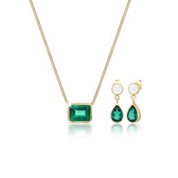 Schmuckset Elli Premium "Geo Mondstein Quartz Edelstein 925 Sterling Silber" Schmuck-Sets Gr. OneSize, goldfarben (gold, weiß) Damen Schmucksets