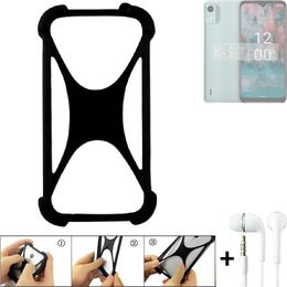 K-S-Trade Handyhülle für Nokia C12 Plus, Handy-Hülle + headphones Schutz-Hülle Bumper Silikon Cover Case, schwarz