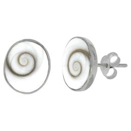 F Ohrstecker 925/- Sterling Silber Muschel weiß 1,2cm Glänzend