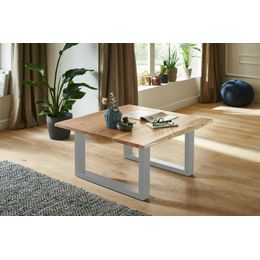 Couchtisch Baumkante massiv Akazie natur 90 x 90 silber NOAH