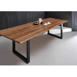 Esstisch Baumkante massiv Akazie natur 280 x 100 U-Gestell schwarz MILO