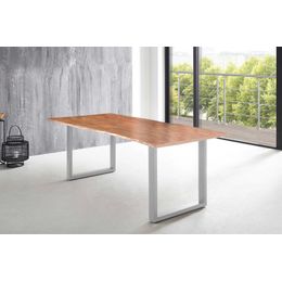 Esstisch Baumkante massiv Akazie natur 240 x 100 U-Gestell silber LUBIN