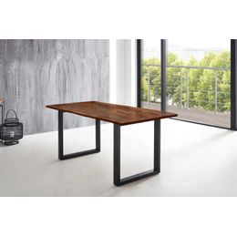 Esstisch Baumkante massiv Akazie nussbaum 200 x 100 U-Gestell schwarz LUBIN
