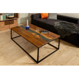Couchtisch 120x70 cm mittig Akazie massiv & Epoxidharz-Ader in Anthrazit Beistelltisch SATI