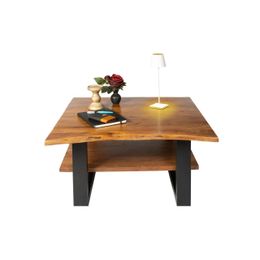 B-Ware Couchtisch Baumkante massiv Akazie nussbaum 90x90 cm schwarz PATRICK