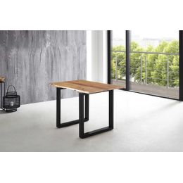 Esstisch Baumkante massiv Akazie natur 140 x 80 U-Gestell schwarz LUBIN