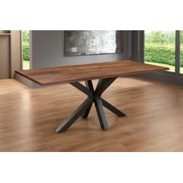 Esstisch Baumkante massiv Akazie nussbaum 220 x 100 Spider-Gestell schwarz SPYRO
