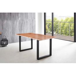 Esstisch Baumkante massiv Akazie natur 200 x 100 U-Gestell schwarz LUBIN