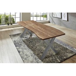 Esstisch Baumkante massiv Akazie natur 260 x 100 silber XAVER