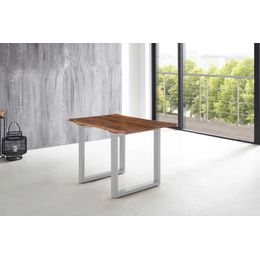 Esstisch Baumkante massiv Akazie nussbaum 140 x 80 U-Gestell silber LUBIN