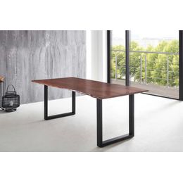 Esstisch Baumkante massiv Akazie nussbaum 220 x 100 U-Gestell schwarz LUBIN