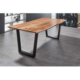Esstisch Baumkante Natur Akazie V-Gestell schwarz 240 x 100 cm Quila