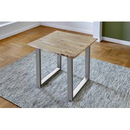 Esstisch Baumkante massiv Akazie natur 90 x 90 U-Gestell silber LUBIN