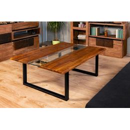 Couchtisch Baumkante massiv Akazie nougat 118 x 80 schwarz FRANCO