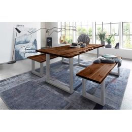 Baumkanten Tischgruppe Akazie nussbaum 200 silber 3tlg. QUINN