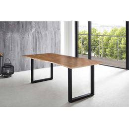 Esstisch Baumkante massiv Akazie natur 240 x 100 U-Gestell schwarz LUBIN