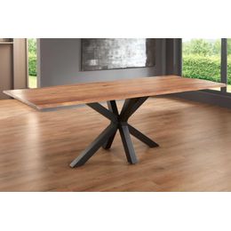 Esstisch Baumkante massiv Akazie natur 280 x 100 Spider-Gestell schwarz SPYRO