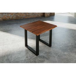 Esstisch Baumkante massiv Akazie nougat 90 x 90 schwarz Lauren