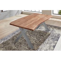 Esstisch Baumkante massiv Akazie natur 140 x 80 silber XANTEN