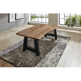 Esstisch Baumkante massiv Akazie natur 140 x 80 schwarz ATHEN