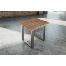Esstisch Baumkante massiv Akazie stone 90 x 90 silber Lauren