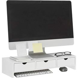 sobuy - BBF03-W Monitorerhöhung Monitorständer Bildschirmständer Schreibtischaufsatz mit Fächern und 3 Schubladen Weiß bht ca.: 51x12x25cm