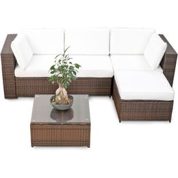 Gardeni Gartenmöbel Rattan Lounge xl Balkon Loungemöbel ✔ 15-tlg ✔ Polyrattan braun-mix ✔ Kissen weiss ✔ B0012110