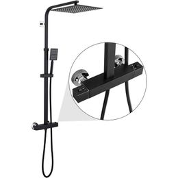 Auralum - Edelstahl Duschsystem mit Thermostat, Anti-Verbrühungs-Duschsystem, Duschset mit Quadrat Kopfbrause 30 x30 cm und Handbrause, Regendusche
