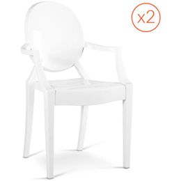 PRIVATEFLOOR Set aus 2 transparenten Esszimmerstühlen - Armlehnen-Design - Louis xiv Weiß - pc, Kunststoff - Weiß