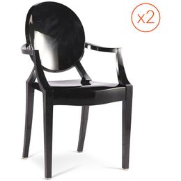 PRIVATEFLOOR Set aus 2 transparenten Esszimmerstühlen - Armlehnen-Design - Louis xiv Schwarz - pc, Kunststoff - Schwarz