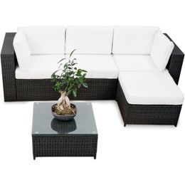 Gardeni Gartenmöbel Rattan Lounge Set Balkon xl ✔ 15-tlg ✔ Polyrattan schwarz ✔ Kissen weiss ✔ S0012110