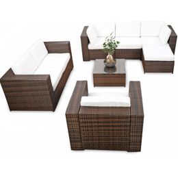 Gardeni - Gartenmöbel Rattan Lounge Set xxl ✔ 23-tlg ✔ Polyrattan braun-mix ✔ Kissen weiss ✔ B1112110