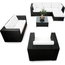 Gardeni Gartenmöbel Rattan Lounge Set xxl ✔ 23-tlg ✔ Polyrattan schwarz ✔ Kissen weiss ✔ S1112110