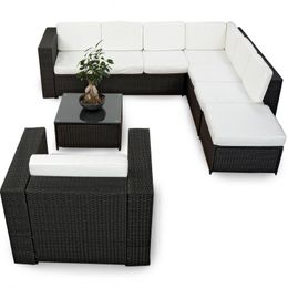 Gardeni - Lounge Rattan xxl Gartenmöbel Ecklounge ✔ 22-tlg ✔ Polyrattan schwarz ✔ Kissen weiss ✔ BD-0091