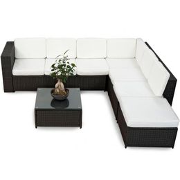 Gardeni Rattan Lounge Gartenmöbel Ecklounge XXL ✔ 19-tlg ✔ Polyrattan schwarz ✔ Kissen weiss ✔ BD-0091